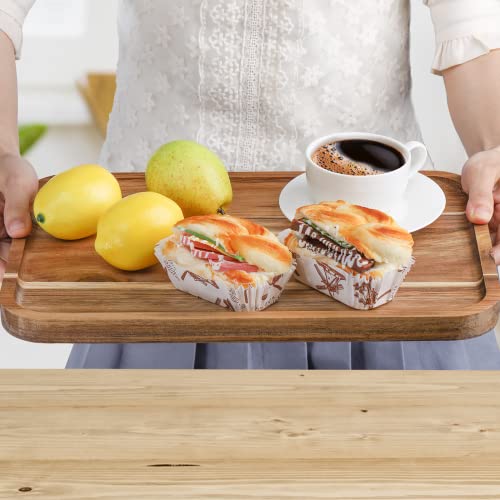 YOUEON Set of 2 Acacia Wood Serving Tray with Raised Lip, 14.2 x 9.5 Inch Rectangular Serving Tray, Appetizer Cheese Plate, Sandwich Dessert Trays, Wood Plates for Food, Coffee, Fruit, Cookie