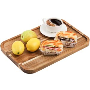 YOUEON Set of 2 Acacia Wood Serving Tray with Raised Lip, 14.2 x 9.5 Inch Rectangular Serving Tray, Appetizer Cheese Plate, Sandwich Dessert Trays, Wood Plates for Food, Coffee, Fruit, Cookie