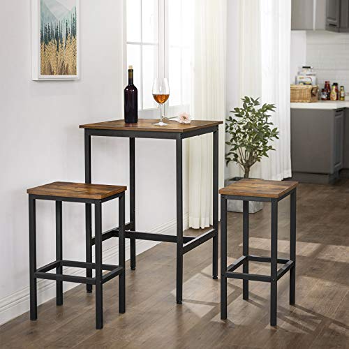 VASAGLE Bar Stools and Bar Table Bundle, Set of 2 PU Upholstered Bar Chairs, Square Tall Dining Table, Industrial, for Dining Room Kitchen Counter Bar, Rustic Brown and Black ULBC069B81 and ULBT25X