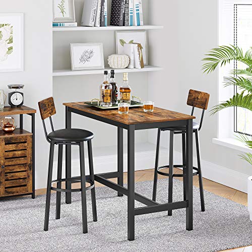 VASAGLE Bar Stools and Bar Table Bundle, Set of 2 PU Upholstered Bar Chairs, Square Tall Dining Table, Industrial, for Dining Room Kitchen Counter Bar, Rustic Brown and Black ULBC069B81 and ULBT25X