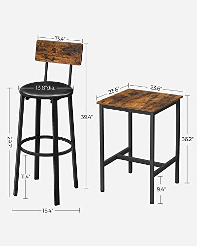 VASAGLE Bar Stools and Bar Table Bundle, Set of 2 PU Upholstered Bar Chairs, Square Tall Dining Table, Industrial, for Dining Room Kitchen Counter Bar, Rustic Brown and Black ULBC069B81 and ULBT25X