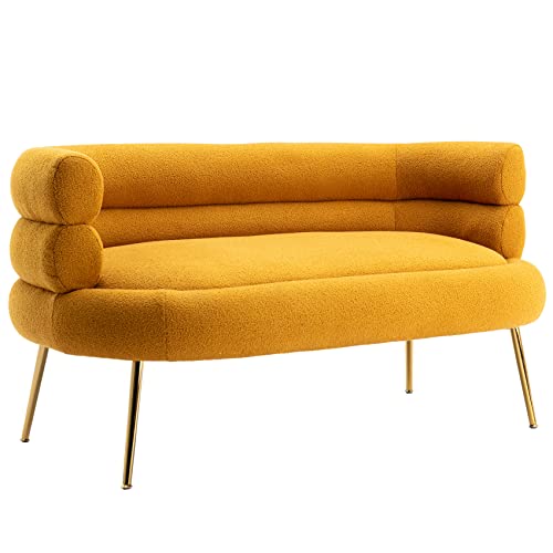 Dolonm Accent Loveseat Sofa for Living Room, Modern Mini Couch with Tufted Backrest, Upholstered Comfy Settee Loveseat for Bedroom, Small Space, Mustard Yellow