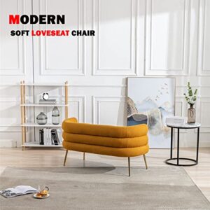 Dolonm Accent Loveseat Sofa for Living Room, Modern Mini Couch with Tufted Backrest, Upholstered Comfy Settee Loveseat for Bedroom, Small Space, Mustard Yellow