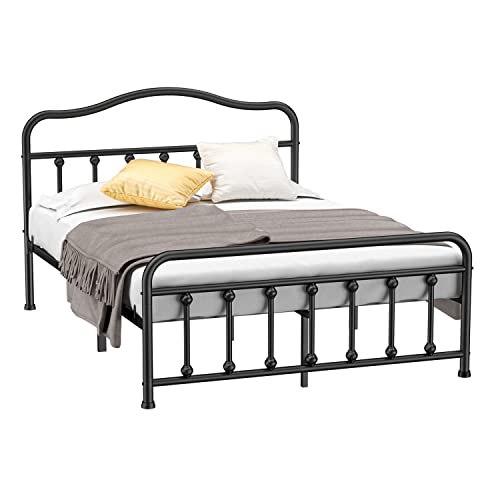 Ciays Queen Size Metal Platform Bed Frame Mattress Foundation with Sturdy Steel Headboard and Footboard No Box Spring Needed Under Bed Storage Steel Slats, Black