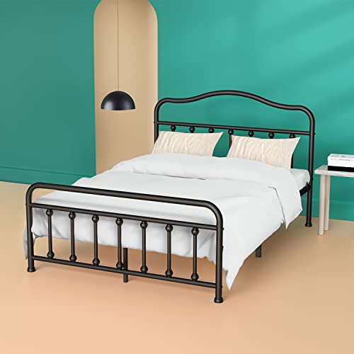 Ciays Queen Size Metal Platform Bed Frame Mattress Foundation with Sturdy Steel Headboard and Footboard No Box Spring Needed Under Bed Storage Steel Slats, Black