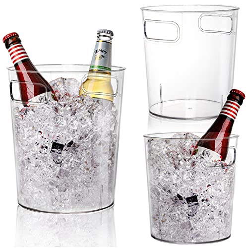 Dicunoy 3 Pack Ice Bucket, Plastic Champagne Bucket Chiller for Parties, Small Wine Beverage Storage Tub with Handle for Bar, Home, Beer, Champagne Bottles, 2 and 3 Liter