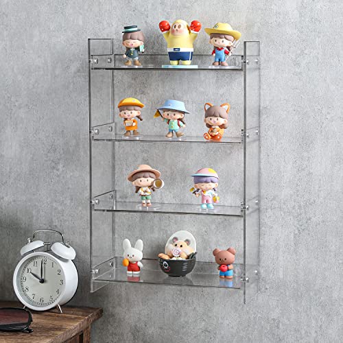 MyGift Clear Acrylic Shelves, Wall Mounted 4 Tier Floating Display Rack, Transparent Hanging Collectible and Figurine Storage Shelves