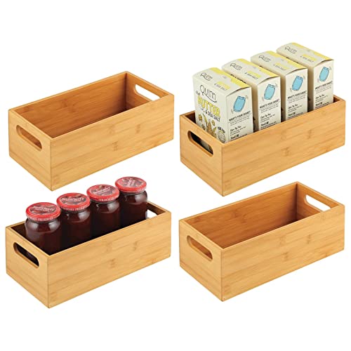 mDesign Bamboo Storage Bin Container, Drawer Organizer Crate Boxes with Handles for Kitchen Pantry Cabinet, Shelves, or Counter, Holds Snacks, Spices, Drinks, Echo Collection, 4 Pack, Natural/Tan