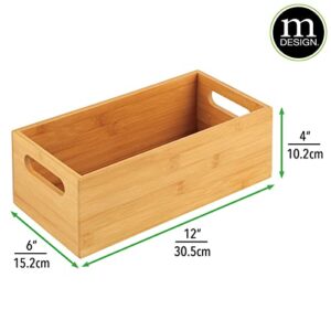 mDesign Bamboo Storage Bin Container, Drawer Organizer Crate Boxes with Handles for Kitchen Pantry Cabinet, Shelves, or Counter, Holds Snacks, Spices, Drinks, Echo Collection, 4 Pack, Natural/Tan