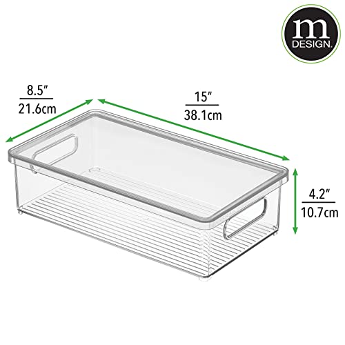 mDesign Plastic Stackable Bathroom Cabinet Storage Bin with Handles/Lid - Bin for Vanity, Countertop, Drawer Organization - Hold Soap, Towels, Accessories, Ligne Collection, 8 Pack, Clear