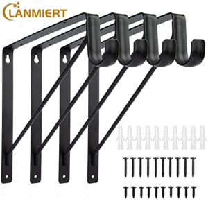 4 pack closet shelf & rod brackets, heavy duty closet shelf bracket with rod support, 11”x11”, 1-3/8” dia black wall mount clothes hanger closet pole support bracket for shelf storage and closet rod