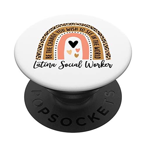 Latina Social Worker Leopard Rainbow Work Love Hispanic PopSockets Swappable PopGrip