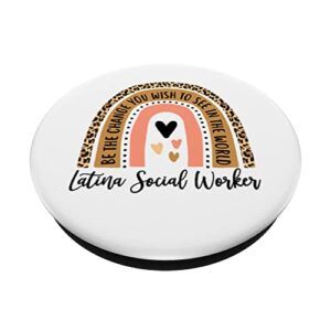 Latina Social Worker Leopard Rainbow Work Love Hispanic PopSockets Swappable PopGrip