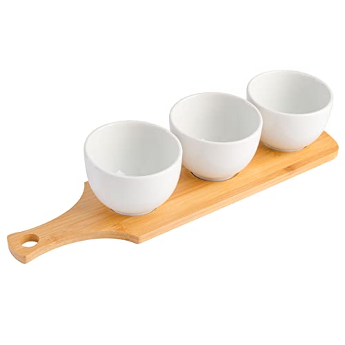 Gibson Home Gracious Dining Dinnerware, 3pc Tidbit Bowl Set w/Bamboo Tray, White, 3-Piece Tidbit Bowl w/Bamboo Tray