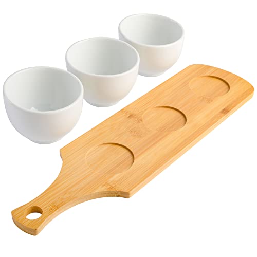 Gibson Home Gracious Dining Dinnerware, 3pc Tidbit Bowl Set w/Bamboo Tray, White, 3-Piece Tidbit Bowl w/Bamboo Tray