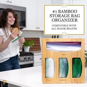 Panama Jade Bamboo Storage Bag Organizer- Premium Plastic Bag Organizer for Drawer, Wall Mountable Plastic Bag Holder for Gallon Quart Sandwich Snack & Slider Bags