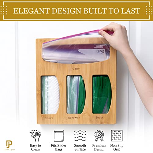 Panama Jade Bamboo Storage Bag Organizer- Premium Plastic Bag Organizer for Drawer, Wall Mountable Plastic Bag Holder for Gallon Quart Sandwich Snack & Slider Bags