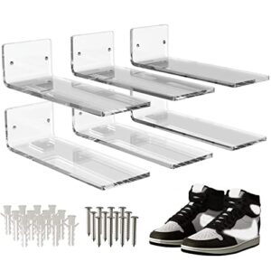 floating shoe display set of 6 for wall mount, acrylic shoe shelf for wall is used for shoe display or shoe box, suitable for shoe wall shelf in living room, bedroom, shop (transparent, square)