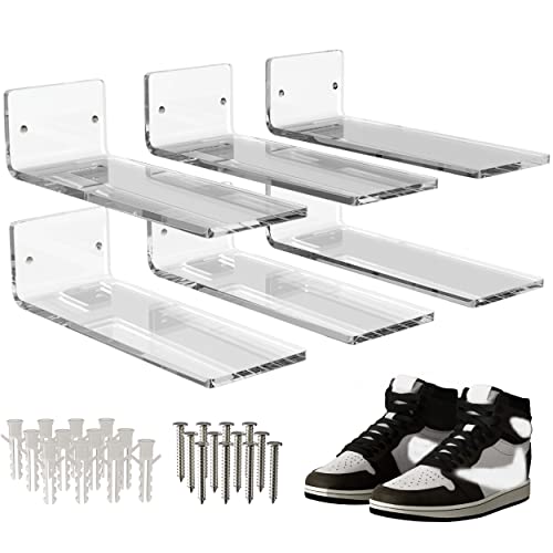 Floating Shoe Display Set of 6 for Wall Mount, Acrylic Shoe Shelf for Wall is Used for Shoe Display or Shoe Box, Suitable for Shoe Wall Shelf in Living Room, Bedroom, Shop (Transparent, Square)