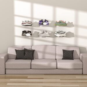 Floating Shoe Display Set of 6 for Wall Mount, Acrylic Shoe Shelf for Wall is Used for Shoe Display or Shoe Box, Suitable for Shoe Wall Shelf in Living Room, Bedroom, Shop (Transparent, Square)