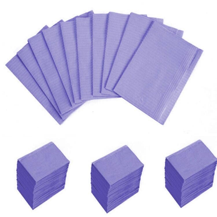 13" x 18" Dental Bibs Disposable Pack of 125,Soft and Waterproof Dentist Bibs for Medical Patients Dental Tray Covers,Tattoo Bib Sheet and Nail Table Cover Supplies (Purple)