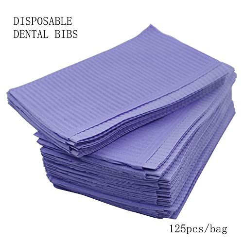 13" x 18" Dental Bibs Disposable Pack of 125,Soft and Waterproof Dentist Bibs for Medical Patients Dental Tray Covers,Tattoo Bib Sheet and Nail Table Cover Supplies (Purple)