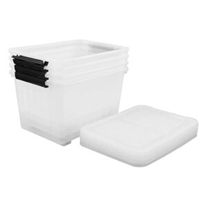 Wekioger 4 Packs Clear Plastic Latching Box with Wheels, 50 Quart