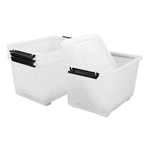 Wekioger 4 Packs Clear Plastic Latching Box with Wheels, 50 Quart