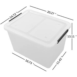 Wekioger 4 Packs Clear Plastic Latching Box with Wheels, 50 Quart