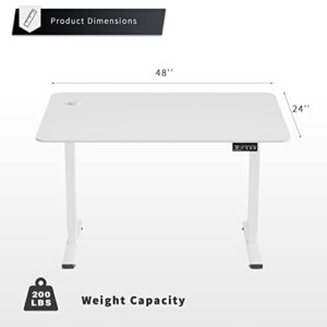 YESHOMY Height Adjustable Electric Standing Desk 48 inch Computer Table, Home Office Workstation, 48in, White Leg/White Top