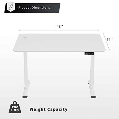 YESHOMY Height Adjustable Electric Standing Desk 48 inch Computer Table, Home Office Workstation, 48in, White Leg/White Top