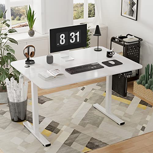 YESHOMY Height Adjustable Electric Standing Desk 48 inch Computer Table, Home Office Workstation, 48in, White Leg/White Top