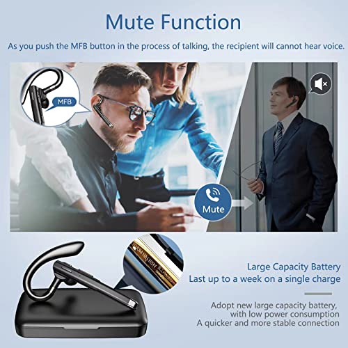 SYNTRAVA Bluetooth Headset One Ear Earphone Earpiece for Cell Phones Wireless Headset with Charging Case