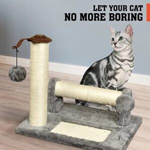 Petellow Cat Scratching Post and Pad, Cat Scratching Posts for Indoor Cats, Natural Sisal-Covered Cat Scratch Post and Pads with Cat Play Ball, Cat Scratcher for Kittens and Cats-Grey