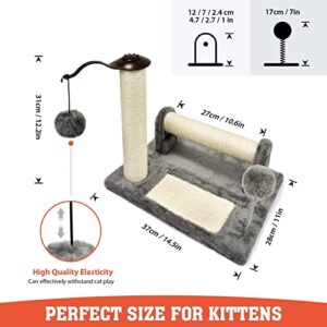 Petellow Cat Scratching Post and Pad, Cat Scratching Posts for Indoor Cats, Natural Sisal-Covered Cat Scratch Post and Pads with Cat Play Ball, Cat Scratcher for Kittens and Cats-Grey