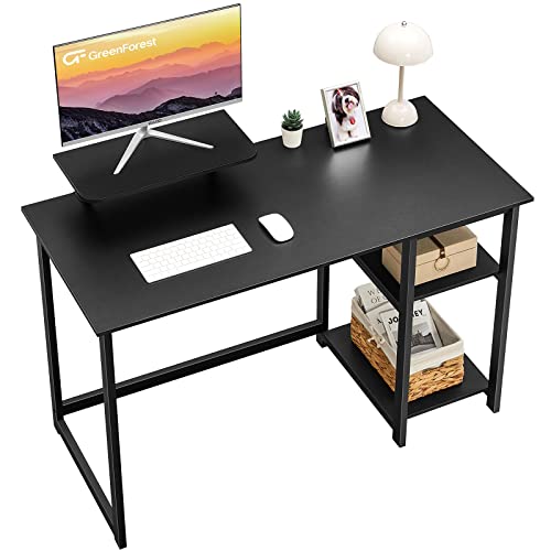 GreenForest Computer Desk with Monitor Stand and Reversible Storage Shelves,39 inch Small Home Office Writing Study Desk for Small Spaces,Black