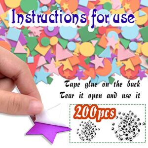 Gushu 1500Pcs Foam Stickers Foam Shapes Stickers for Kids Self Adhesive DIY Craft Supplies Mini Assorted Geometric Shape Preschool Stickers with Self-Adhesive Wiggle Googly Eyes