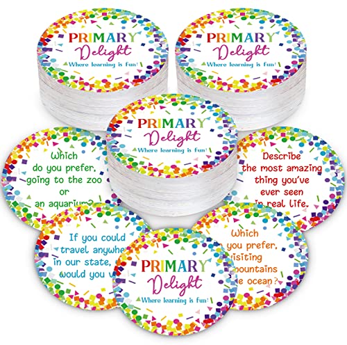 100 Pcs Morning Meeting Questions Cards Elementary Classroom Conversation Starter Chips for Primary Students Classroom Icebreaker Discussion Cards for Learning Vocabulary Improve (Fresh Style)