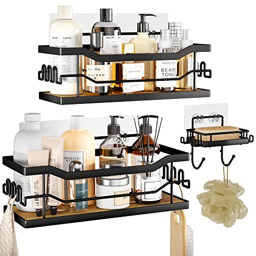 SWTYMIKI Shower Caddy Over Shower Head, 3 Tier Rustproof Hanging Shower Organizer with 16 Hooks & Dual Soap Holder, Large Capacity Shower Rack over the Shower Head for Bathroom Shower Room, Bronze