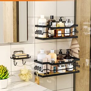 SWTYMIKI Shower Caddy Over Shower Head, 3 Tier Rustproof Hanging Shower Organizer with 16 Hooks & Dual Soap Holder, Large Capacity Shower Rack over the Shower Head for Bathroom Shower Room, Bronze