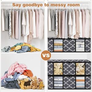 HomeHacks Storage Clothing Storage Bags, Storage Box Clothes Organizer with Clear Windows, Sturdy Handles Clothing Storage for Cloth, Toy, Bedding Storage, 6-Pack,Clover Grey