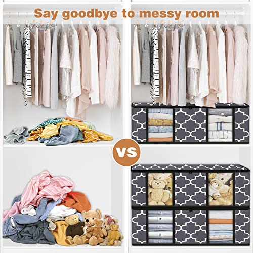 HomeHacks Storage Clothing Storage Bags, Storage Box Clothes Organizer with Clear Windows, Sturdy Handles Clothing Storage for Cloth, Toy, Bedding Storage, 6-Pack,Clover Grey