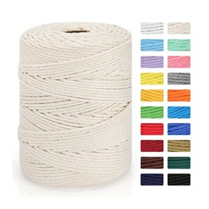 macrame cord 4mm x 328yd | 100% natural cotton macrame rope | 4 strand twisted cotton cord for diy crafts knitting plant hangers wedding decor, beige