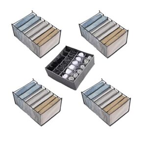 ezboho 5pcs pants organizer for closet foldable sock drawer organizer wardrobe cloth storage box fabric clothing drawer dividers for pants socks underwear ties(grey, 7/24)