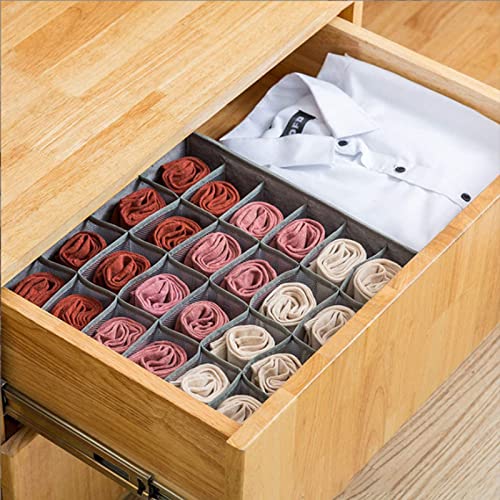 EZBOHO 5Pcs Pants Organizer for Closet Foldable Sock Drawer Organizer Wardrobe Cloth Storage Box Fabric Clothing Drawer Dividers for Pants Socks Underwear Ties(Grey, 7/24)