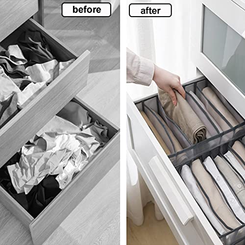 EZBOHO 5Pcs Pants Organizer for Closet Foldable Sock Drawer Organizer Wardrobe Cloth Storage Box Fabric Clothing Drawer Dividers for Pants Socks Underwear Ties(Grey, 7/24)