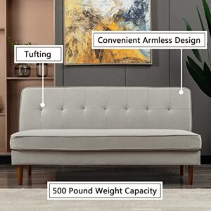 Aoowow Modern Armless Futon Sofa, Living Room Couch,Mid-Century Tufted Linen Upholstered Sofa Couch with Wood Legs for Compact Living Space, Apartment (Beige)