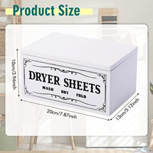 Laundry Dryer Sheet Holder, Wooden Dryer Sheet Dispenser Farmhouse Dryer Sheet Container with Hinged Lid Rustic Dryer Sheet Box Laundry Storage Products for Laundry Room Fabric Softener Sheets (White)