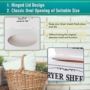 Laundry Dryer Sheet Holder, Wooden Dryer Sheet Dispenser Farmhouse Dryer Sheet Container with Hinged Lid Rustic Dryer Sheet Box Laundry Storage Products for Laundry Room Fabric Softener Sheets (White)