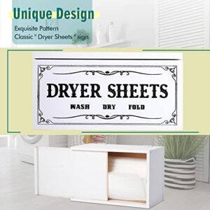 Laundry Dryer Sheet Holder, Wooden Dryer Sheet Dispenser Farmhouse Dryer Sheet Container with Hinged Lid Rustic Dryer Sheet Box Laundry Storage Products for Laundry Room Fabric Softener Sheets (White)